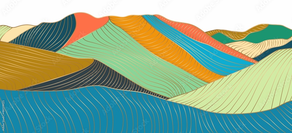 Abstract Contemporary Drawing of Mountain Line Art Style. Mountain ...