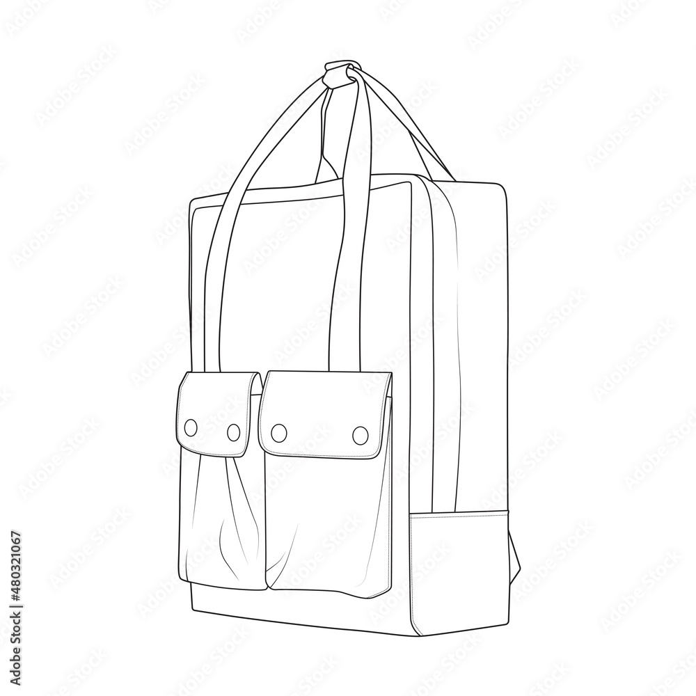 Bagpack outline drawing vector, Bagpack in a sketch style, trainers ...