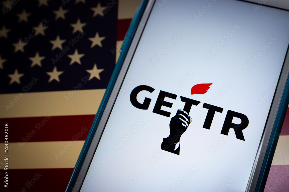 Kumamoto, JAPAN - Jul 13 2021 : The logo of Gettr app, a Twitter-like ...