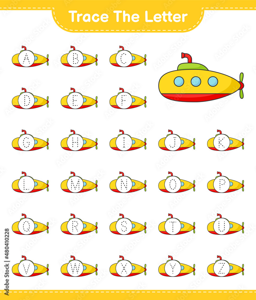 Trace the letter. Tracing letter alphabet with Submarine. Educational ...