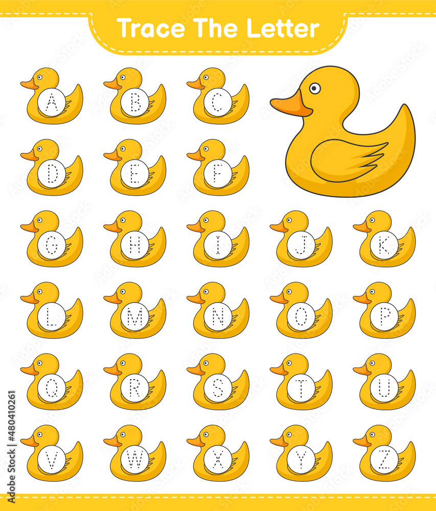 Trace the letter. Tracing letter alphabet with Rubber Duck. Educational ...