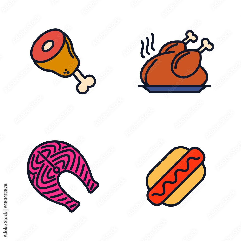 Meat, poultry, fish elements set icon symbol template for graphic and ...