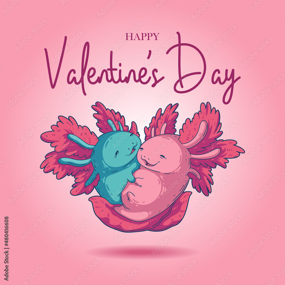 Стоковое векторное изображение «Lovely tiny hugging axolotls. A heart ...