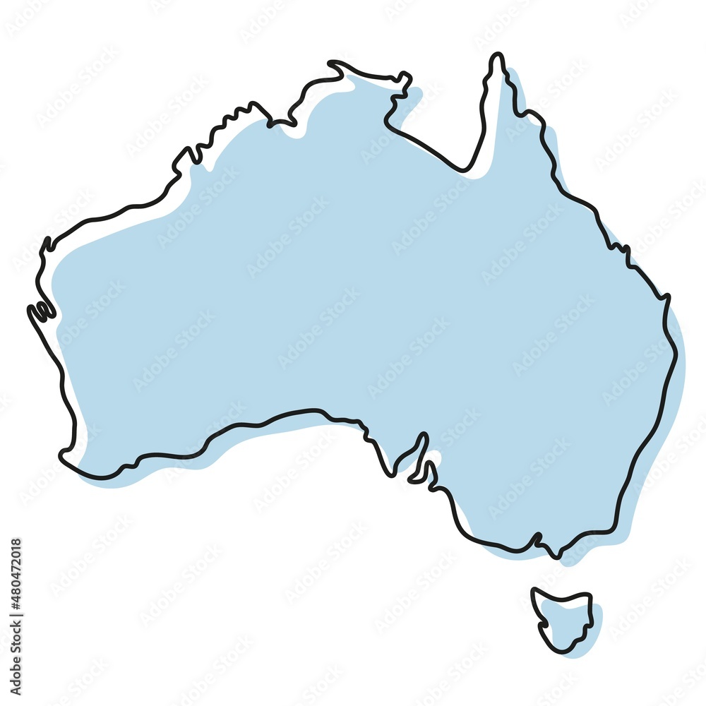 Stylized simple outline map of Australia icon. Blue sketch map of ...