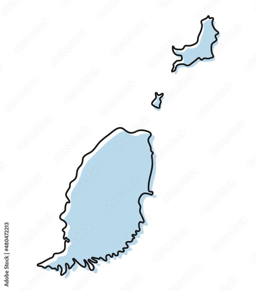 Stylized simple outline map of Grenada icon. Blue sketch map of Grenada ...