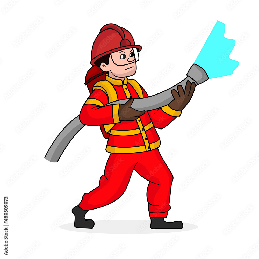 cartoon firefighter vector illustration with simple shadings Stock ...