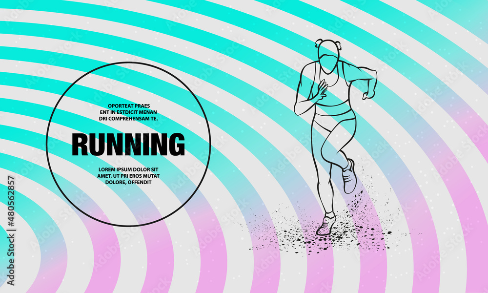 Woman runs, front view. Vector outline of running girl illustration ...