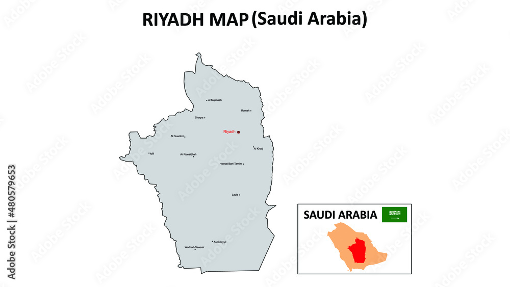 Riyadh Map. Riyadh Map of Saudi Arabia with color background and all ...