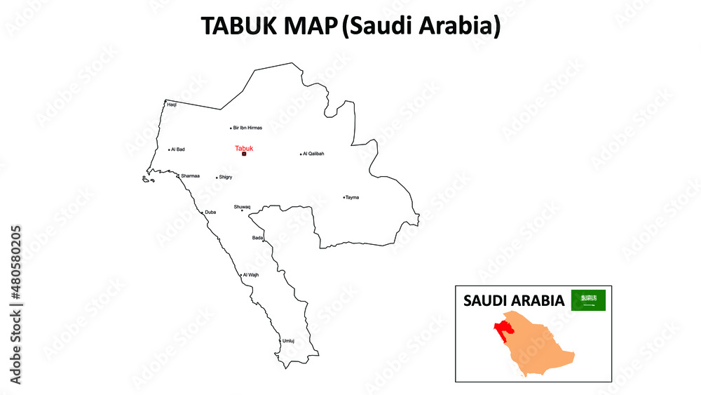 Tabuk Map. Tabuk Map of Saudi Arabia with white background and all ...