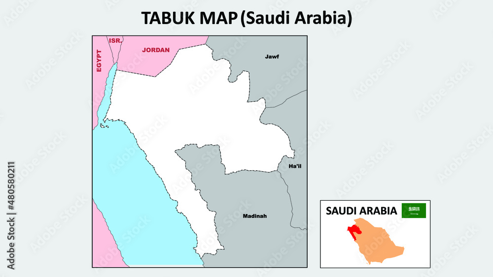 Vektor Tabuk Map. Political map of Tabuk. Tabuk Map of Saudi Arabia ...