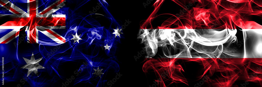 Flags of Australia, Australian vs Austria, Austrian. Smoke flag placed ...