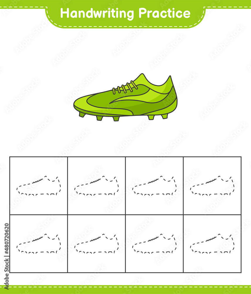 Vector de Stock Handwriting practice. Tracing lines of Soccer Shoes ...