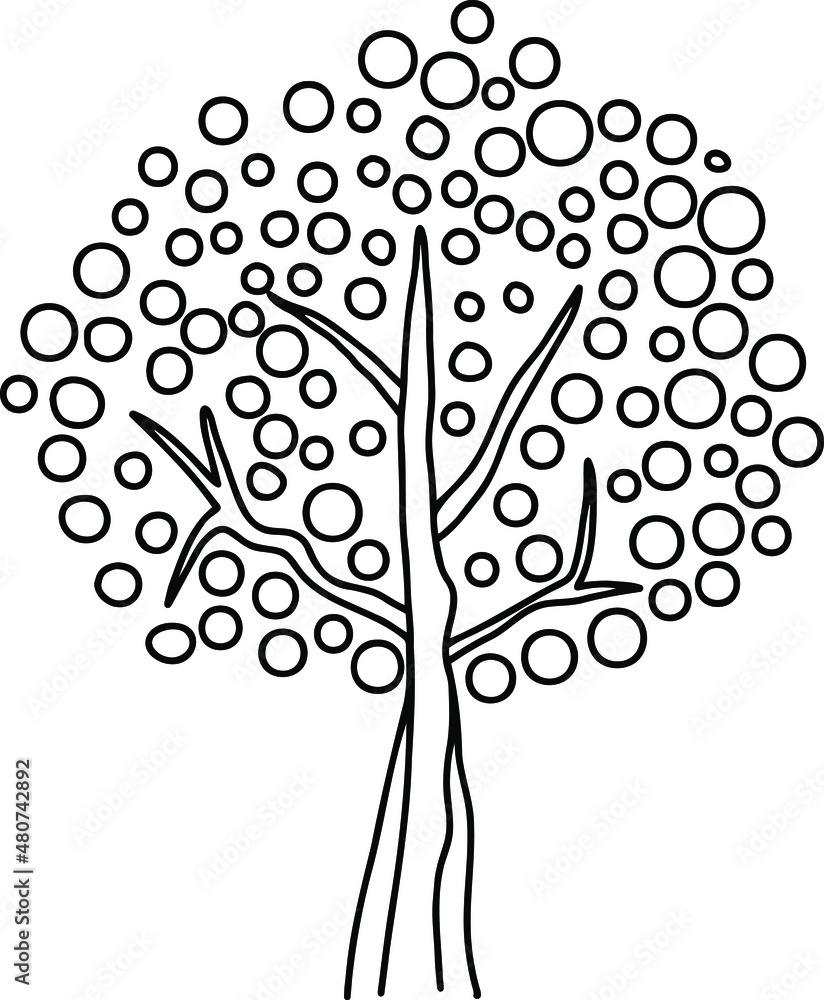 A tree with apples. Coloring page. Sketch, doodle, logo, clipart, black ...