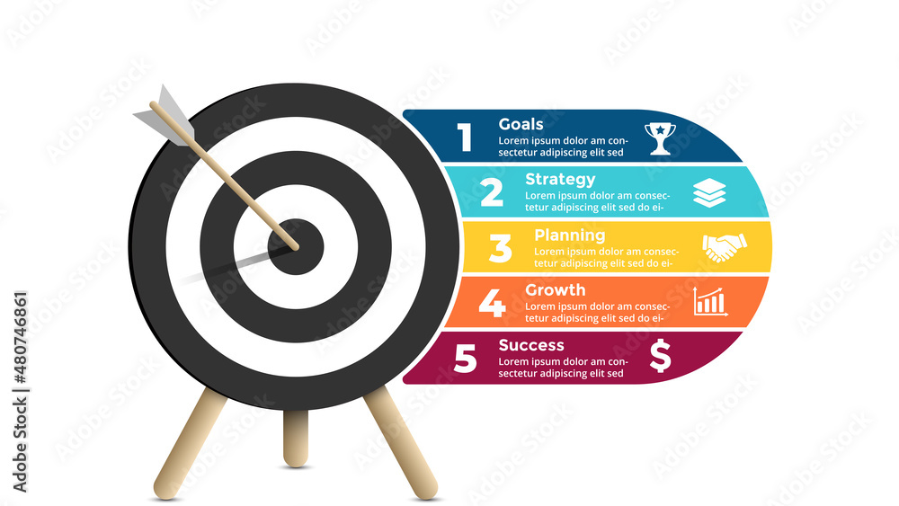 Success infographic. Business presentation slide template. Arrow hit ...