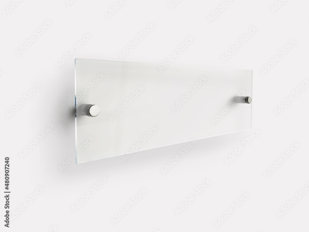 Blank transparent rectangle glass office corporate Signage plate Mock ...