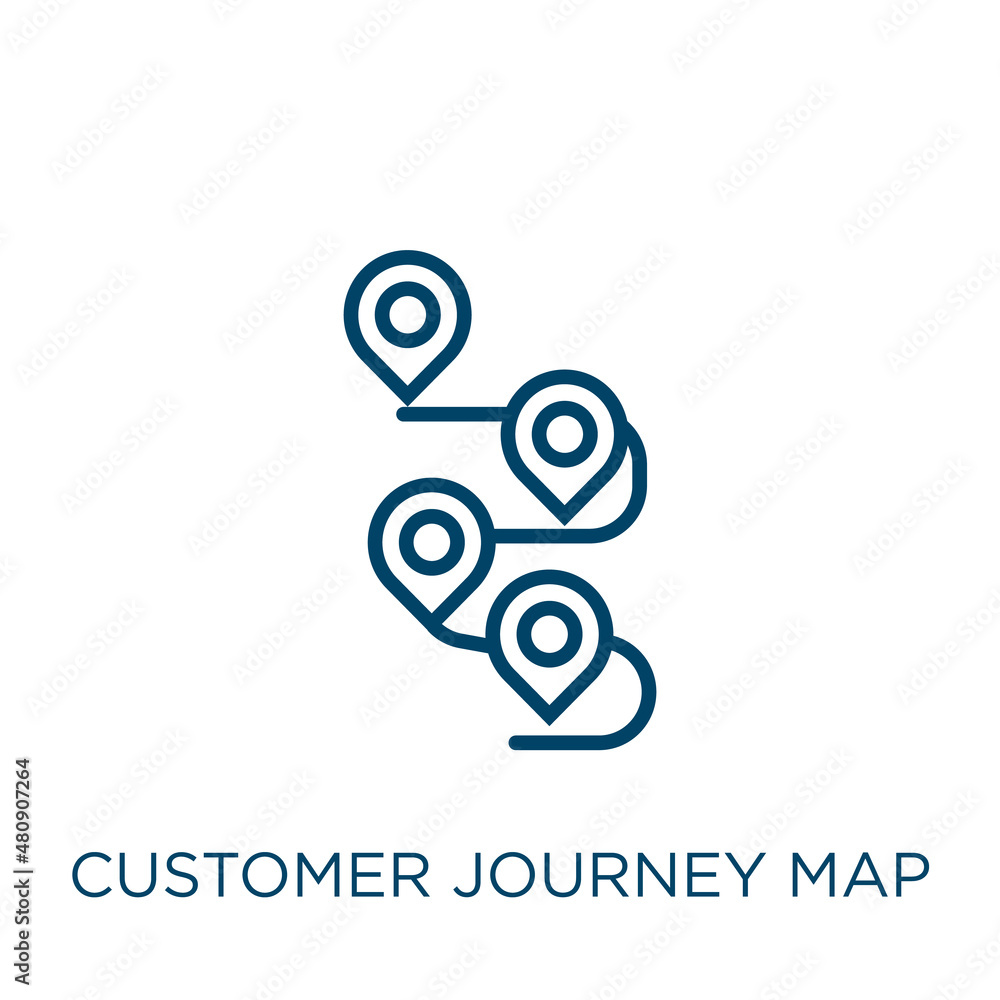 customer journey map icon. Thin linear customer journey map, journey ...