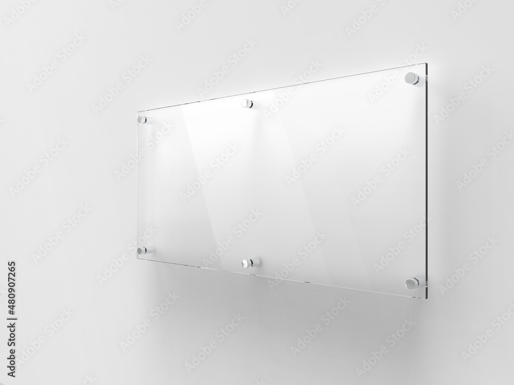 Blank wide transparent glass office corporate Signage plate Mock Up ...