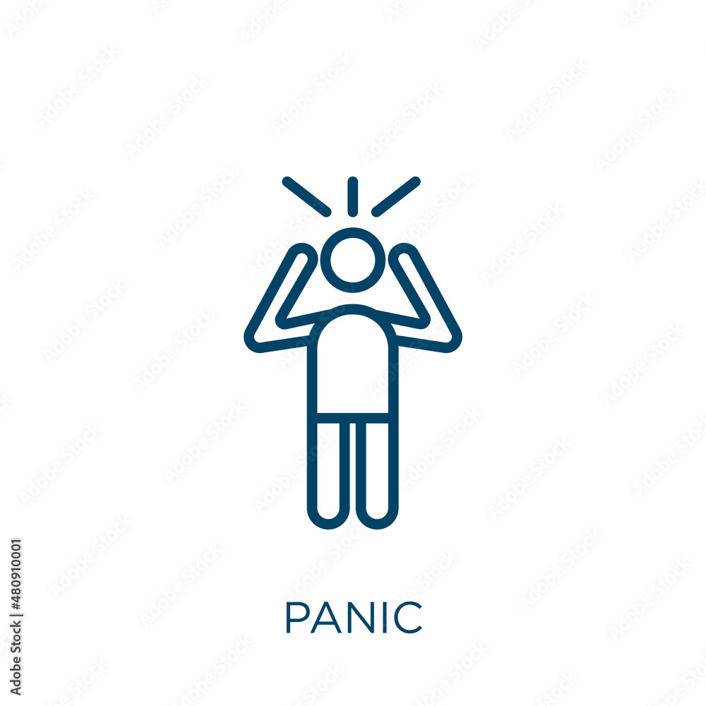 panic icon. Thin linear panic, emergency, danger outline icon isolated ...