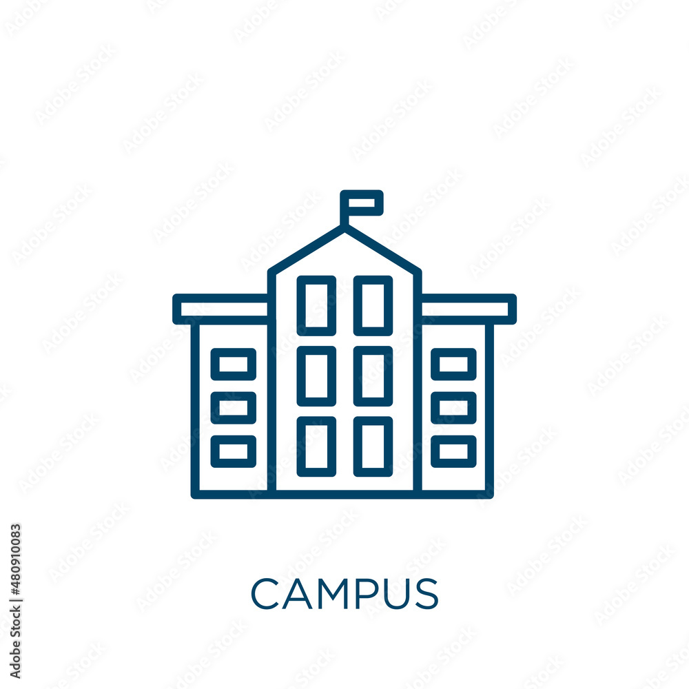 campus icon. Thin linear campus, school, building outline icon isolated ...
