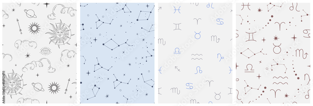 Vector seamless pattern with celestial mystic esoteric magic elements ...