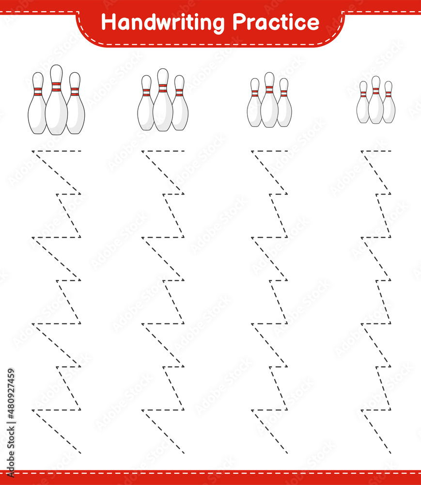 Handwriting practice. Tracing lines of Bowling Pin. Educational ...