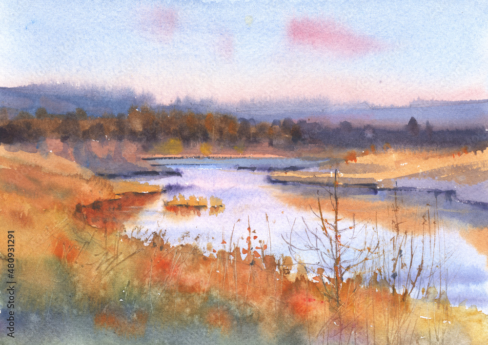 Poster of wall art landscape watercolor painting clip art for ...
