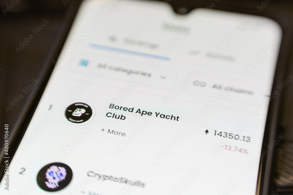 The Bored Ape Yacht Club NFT (BAYC), a collection of 10,000 ape avatars ...