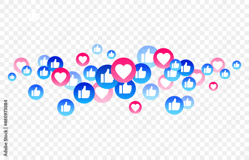 Blue, red bubble with thumb up like, heart for live stream video chat ...