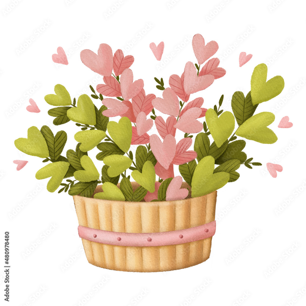 Cute pink flower in a pot. Pencil drawn illustration isolated on white ...