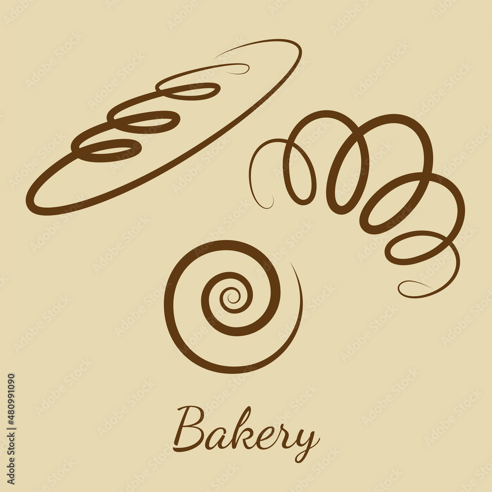 Vector set of pastries, brown on a beige background. For cafes ...