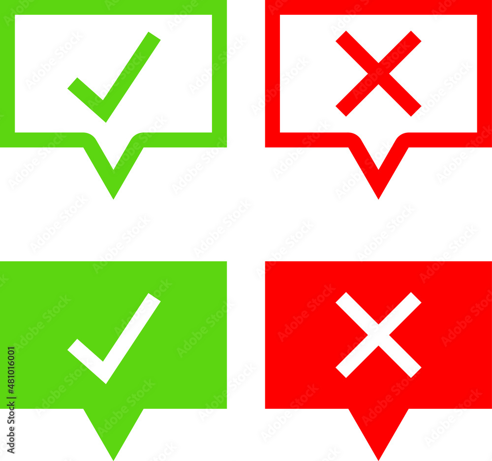 Checkmark icons. Green tick and red cross checkmarks. Check mark and X ...