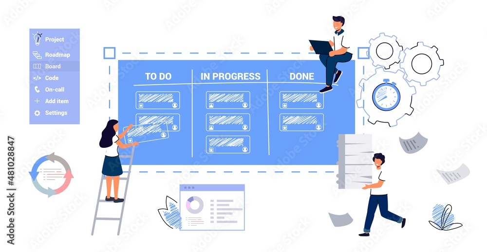 Kanban software development outline concept Agile visual project management method Teamwork ...
