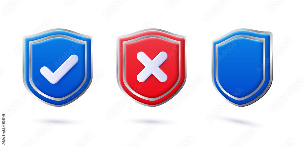 Modern shield check mark icon. 3d vector illustration.A red and green ...