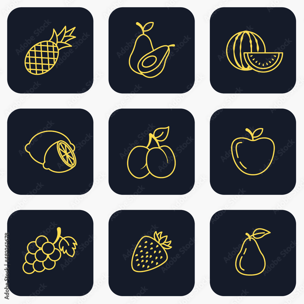 Set of Fruits icon. Fruits pack symbol template for graphic and web ...
