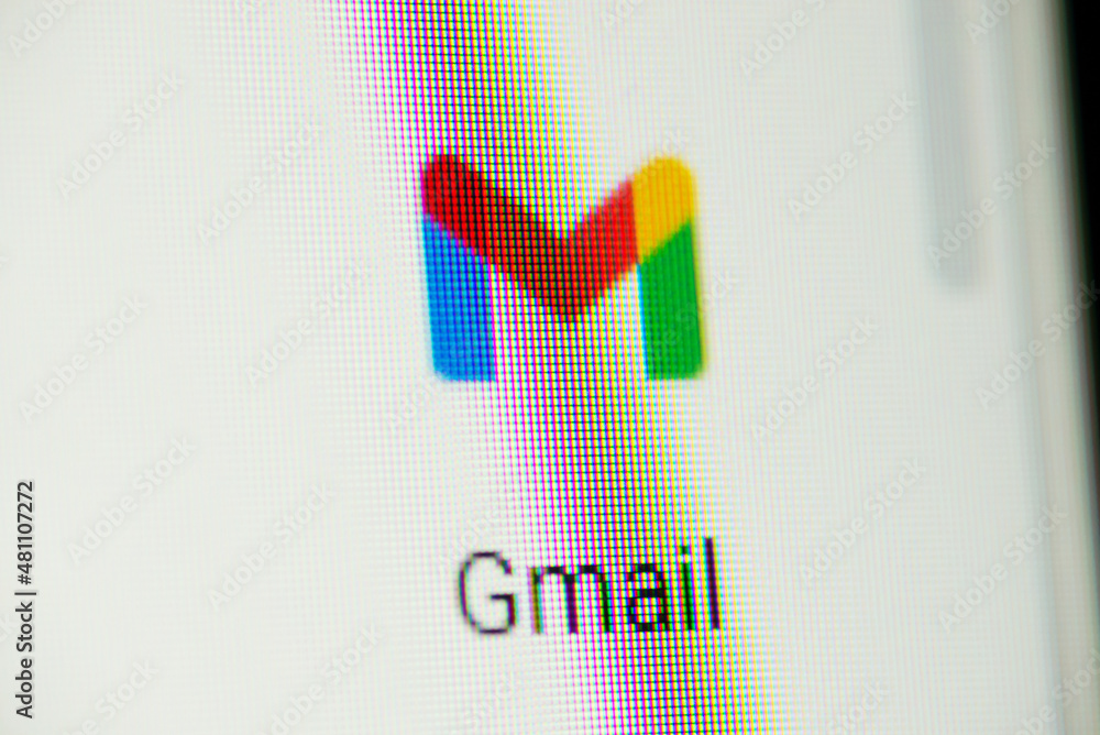 Google Gmail symbol on computer screen. Macro photo of RGB led screen ...