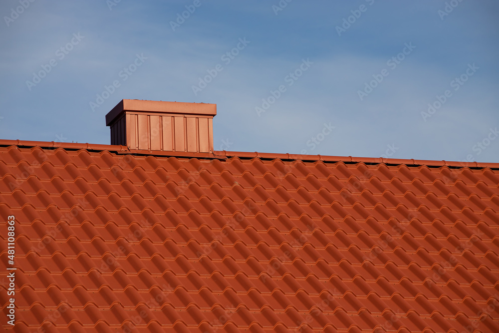 New roofing construction with attic skylights, rain gutter system, roof ...