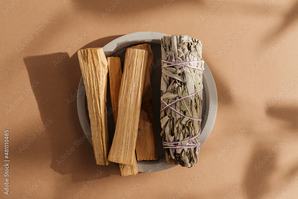 Set of incense for fumigation of premises on a concrete plate. White ...