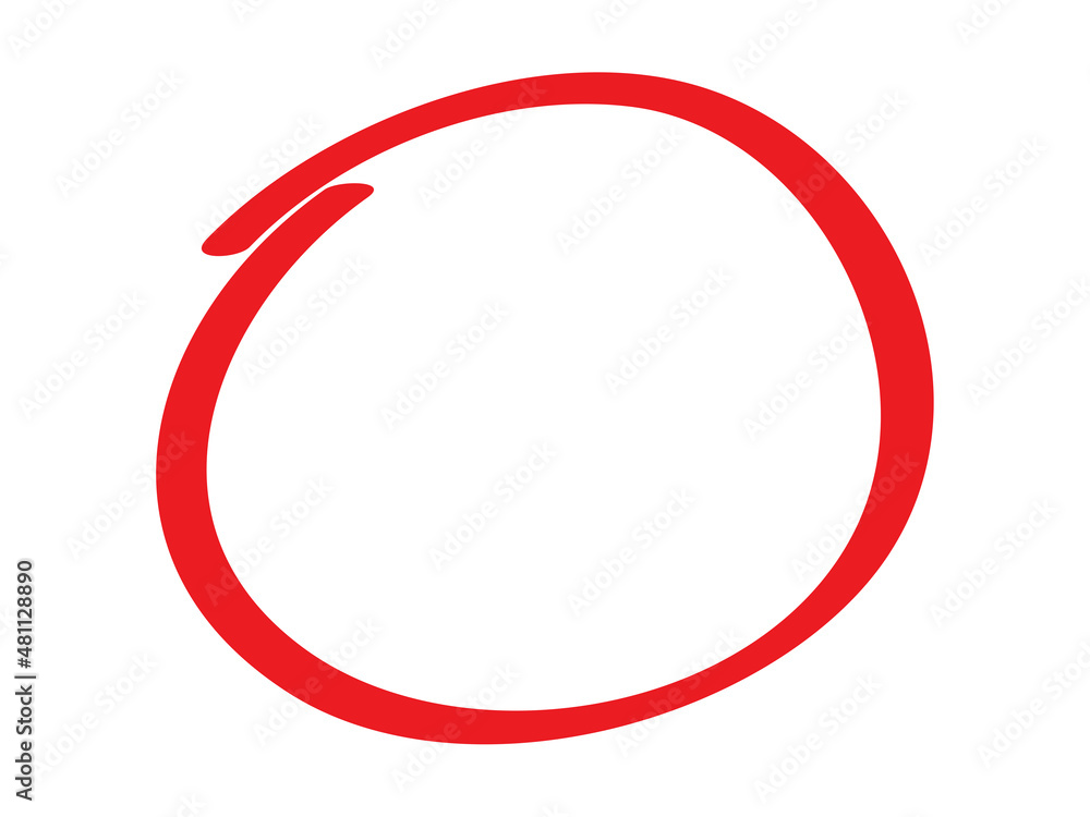 Red circle pen draw. Highlight hand drawn circle isolated on white background. Handwritten red ...