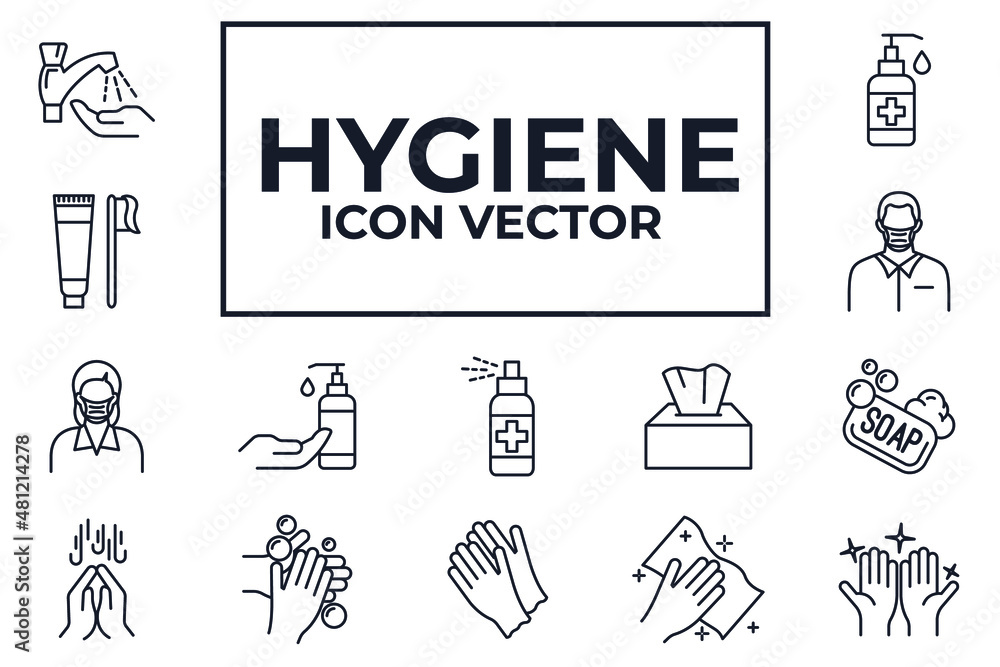 Stock-Vektorgrafik „Set of Hygiene icon. Coronavirus protection pack ...