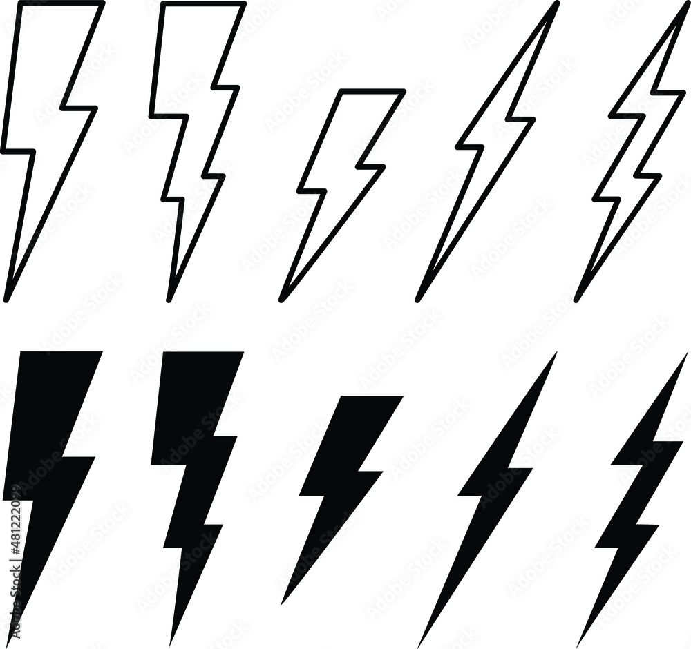 Cartoon Lightning Bolt Clipart Set - Outline and Silhouette Stock Vector | Adobe Stock
