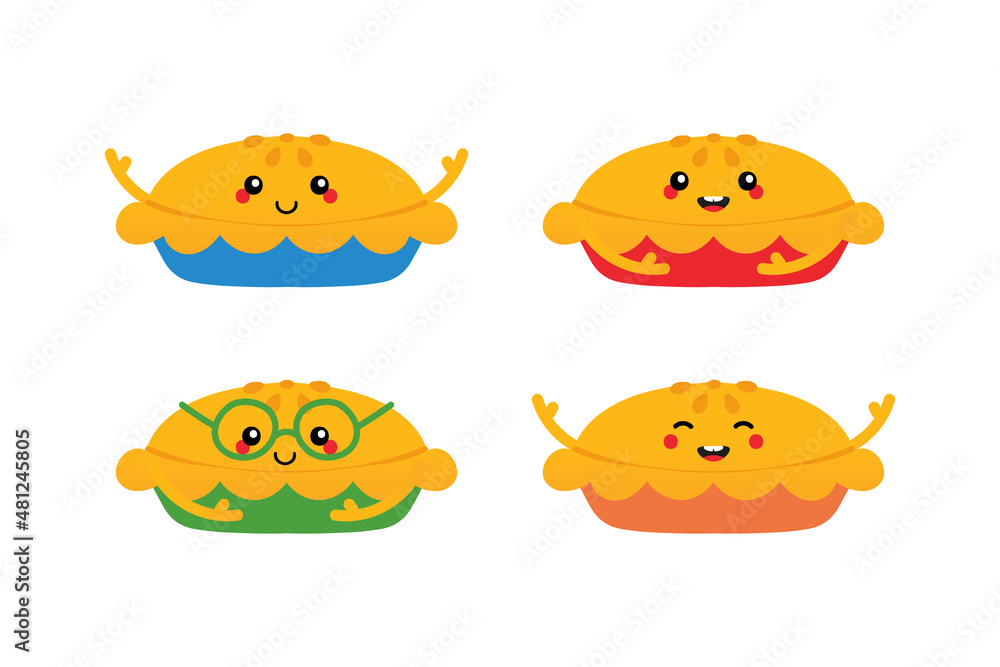 Set, collection of cute and colorful cartoon style pie characters for ...