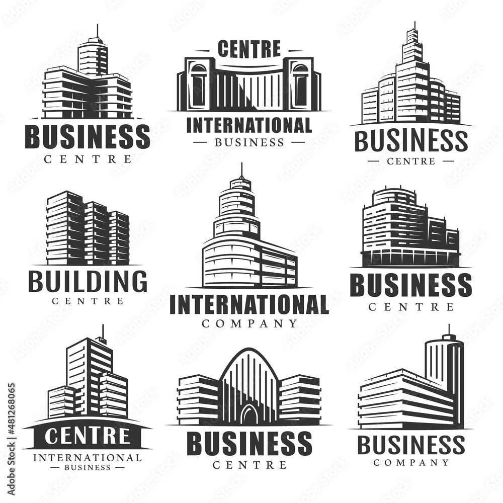 Set of vintage buildings labels. Templates for the design of logos and ...