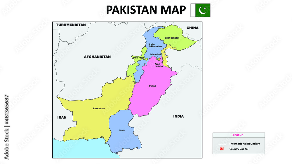 Pakistan Map. Colorful Pakistan Map with neighboring countries names ...