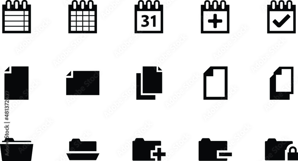file folder icon set. plus-minus lock icon set. sign black design Stock Vector | Adobe Stock