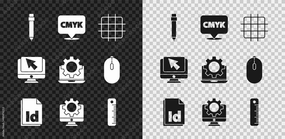 Set Pencil with eraser, Speech bubble text CMYK, Grid graph paper, ID ...