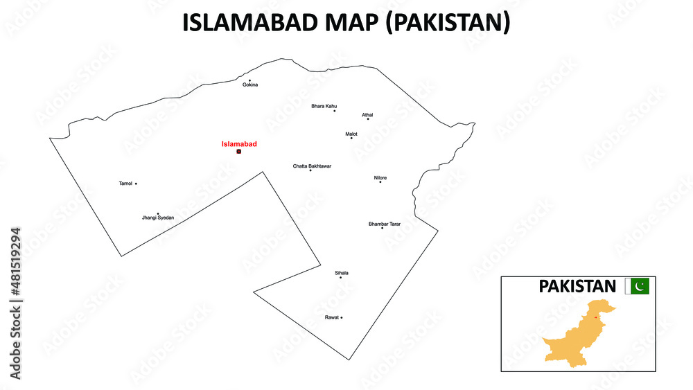 Islamabad Map. Islamabad Map of Pakistan with color background and all ...