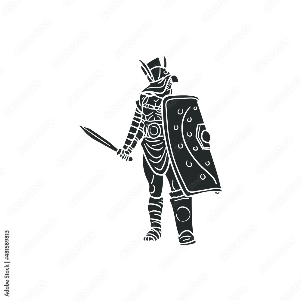 Roman Gladiator Icon Silhouette Illustration. Coliseum Warrior Vector ...