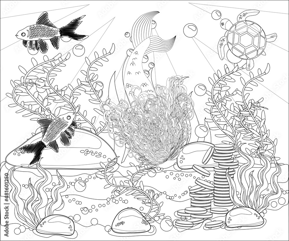 Beautiful mermaid. Underwater world. Anti stress coloring book for ...