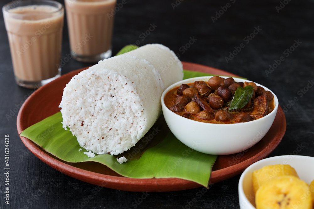 Popular South Indian breakfast puttu / pittu made of rice flour and ...