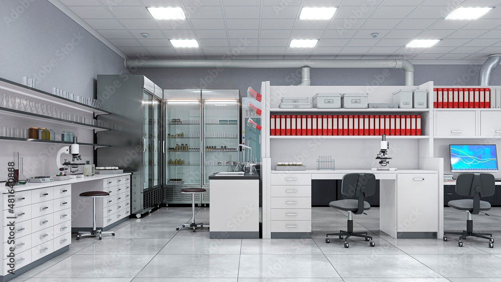 Light laboratory interior with equipment. 3d illustration Stock ...